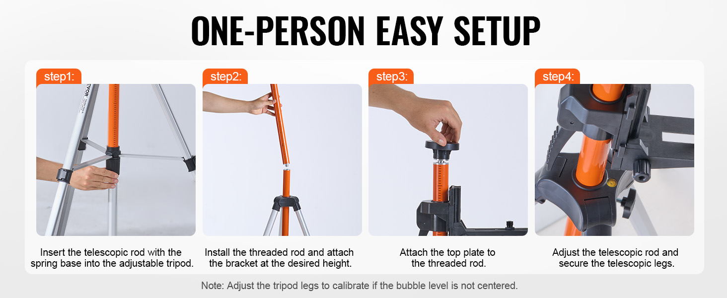 VEVOR Laser Level Tripod, 1/4"-20 & 5/8"-11 Thread Mount, 40.94-133.85 ...