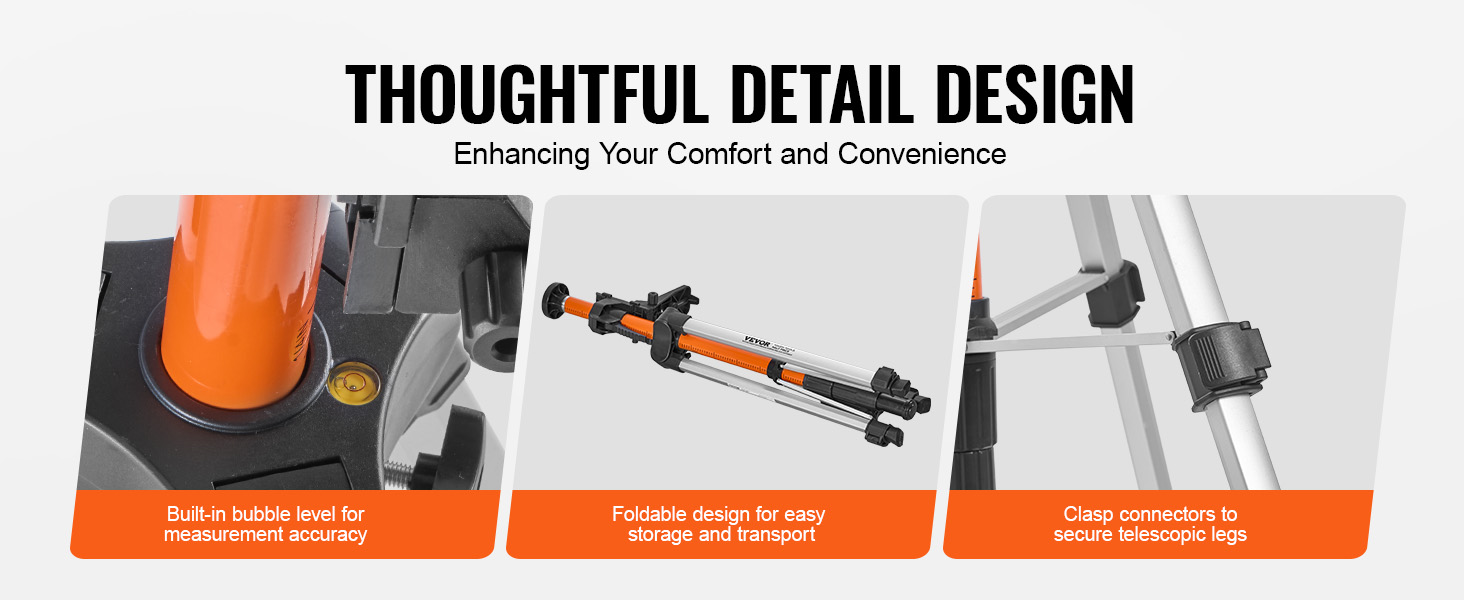 VEVOR Laser Level Tripod, 1/4"-20 & 5/8"-11 Thread Mount, 40.94-133.85 ...