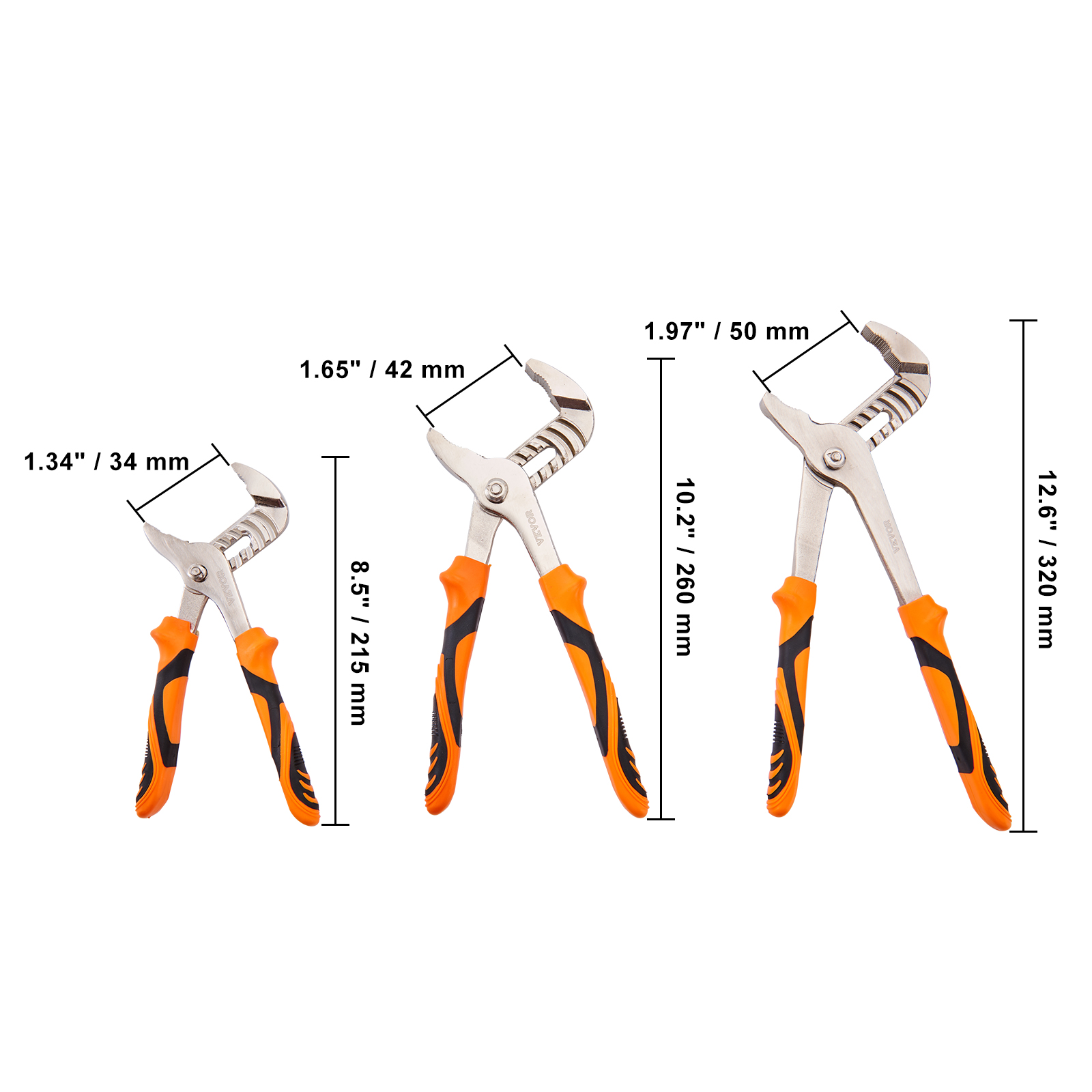 VEVOR Set di Pinze in Acciaio 45 3 Pezzi Regolabili 215/260/320 mm ...