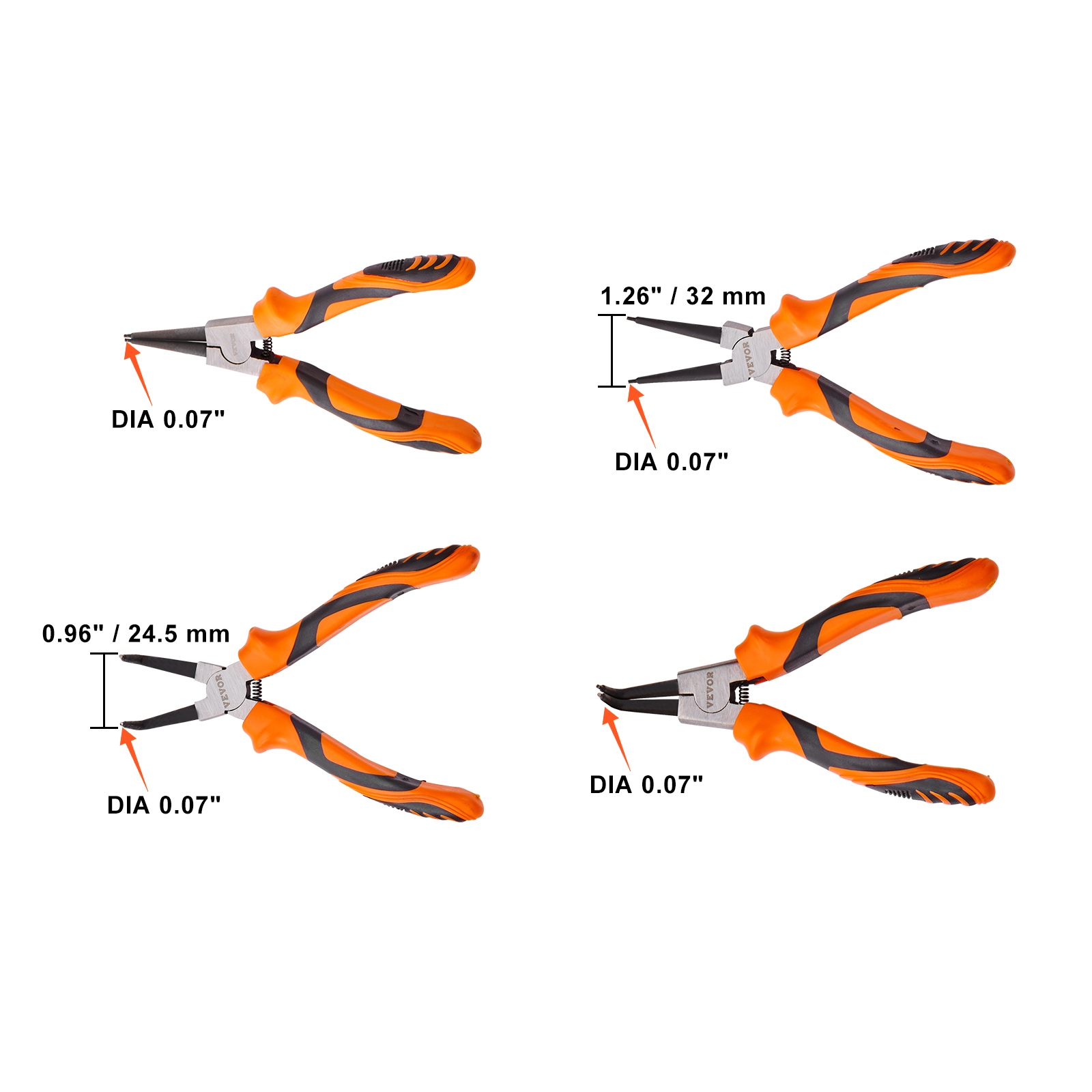 VEVOR Set di Pinze 4 Pezzi per Anelli Elastici Esterni Interni in Acciaio al Carbonio, Set di ...