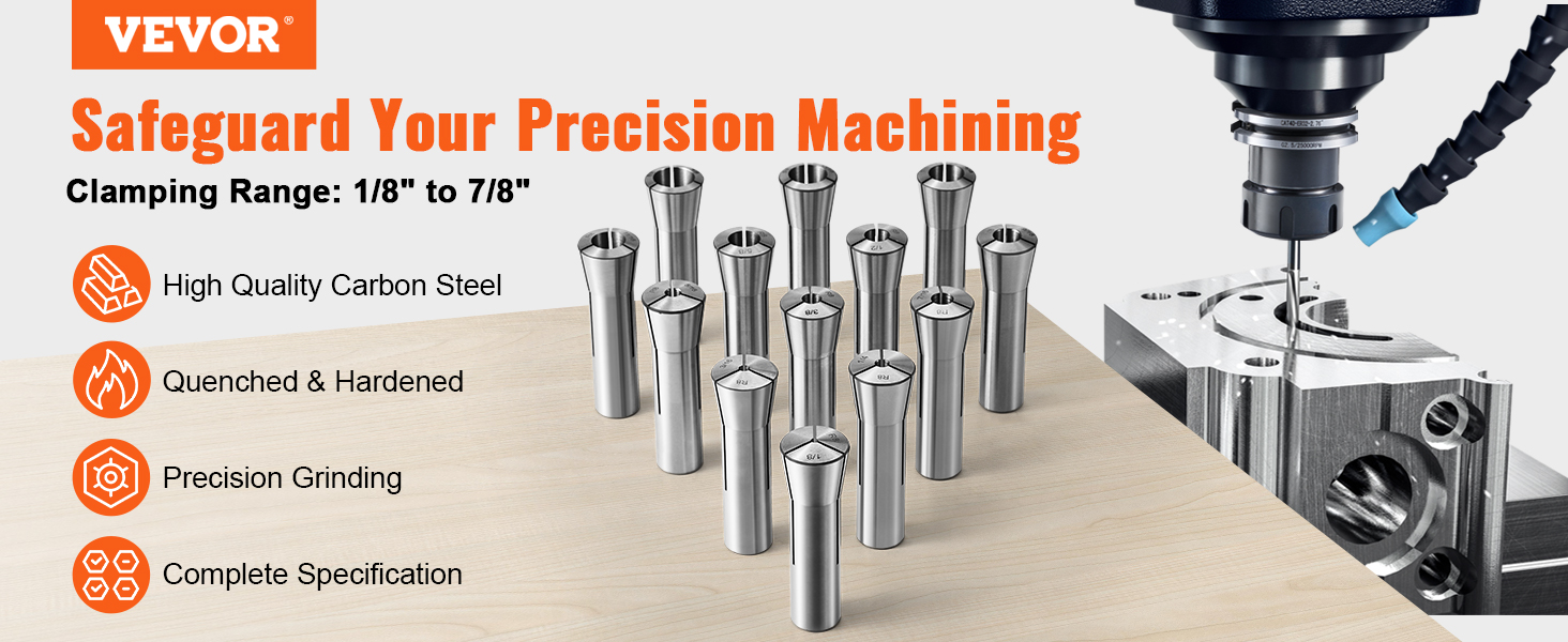 VEVOR 13 pcs Precision R8 Collet Set, 1/8'' - 7/8'', 45 Mill Collet ... VEVOR 13 pcs Precision R8 Collet Set, 1/8'' - 7/8'', 45 Mill Collet ...