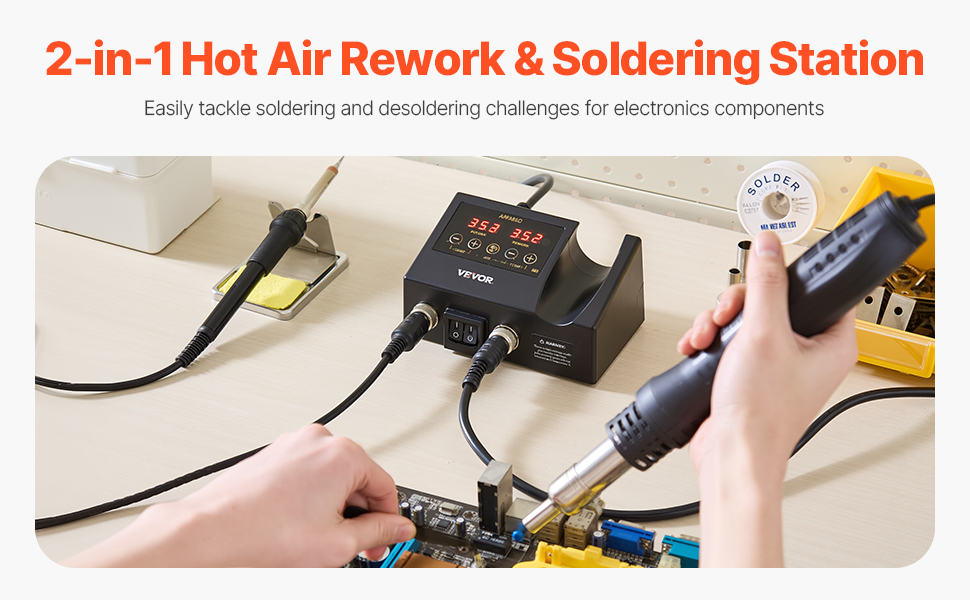 2-in-1 Hot Air Rework & Soldering Station 750W with Adjustable Temp LED ...