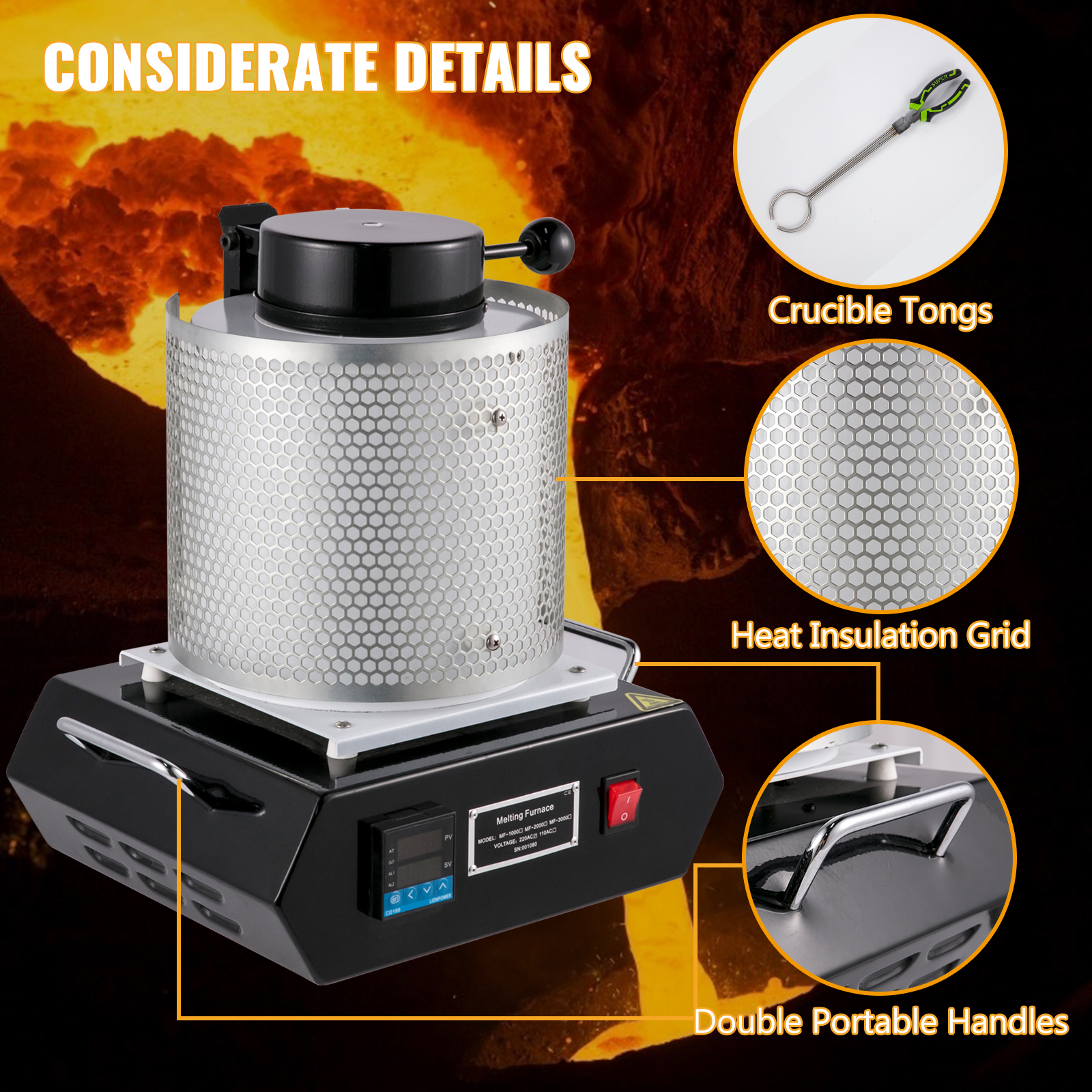 VEVOR 2KG Automatic Electric Metal Melting Furnace Gold Copper Aluminum ...