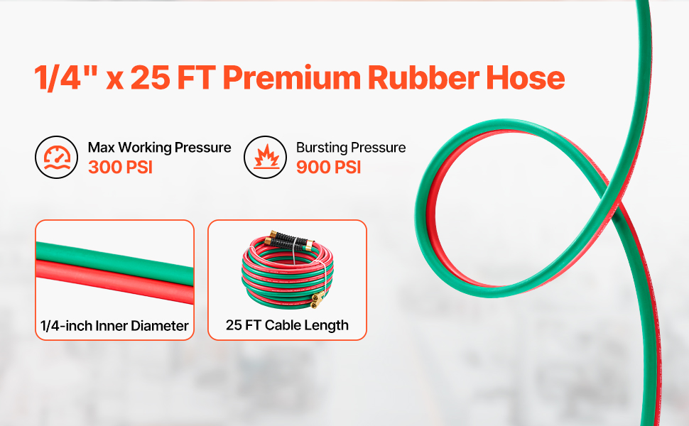 Oxygen Acetylene Hose 1/4-Inch x 25FT R Grade Hose 300PSI Max Working ...