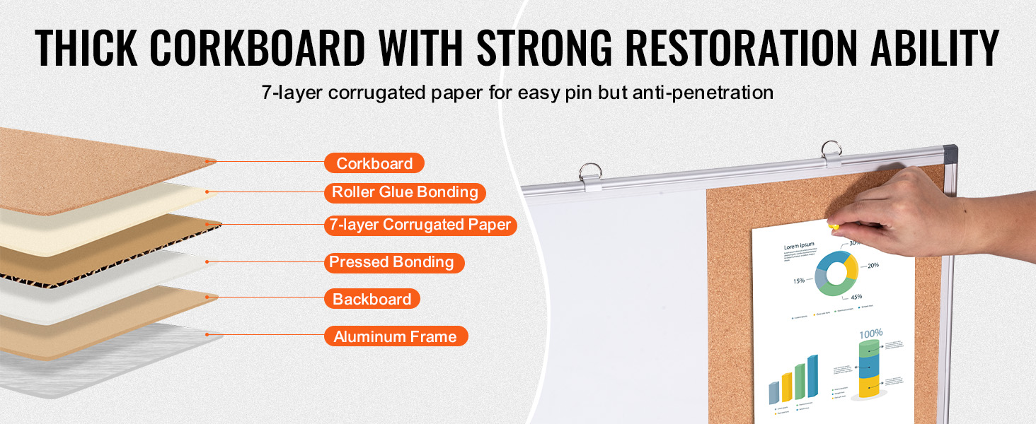 VEVOR 24"x 18" Whiteboard & Cork Board Combo with Aluminum Frame ...