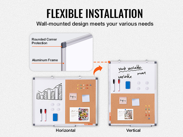 VEVOR 24"x 18" Whiteboard & Cork Board Combo with Aluminum Frame ...