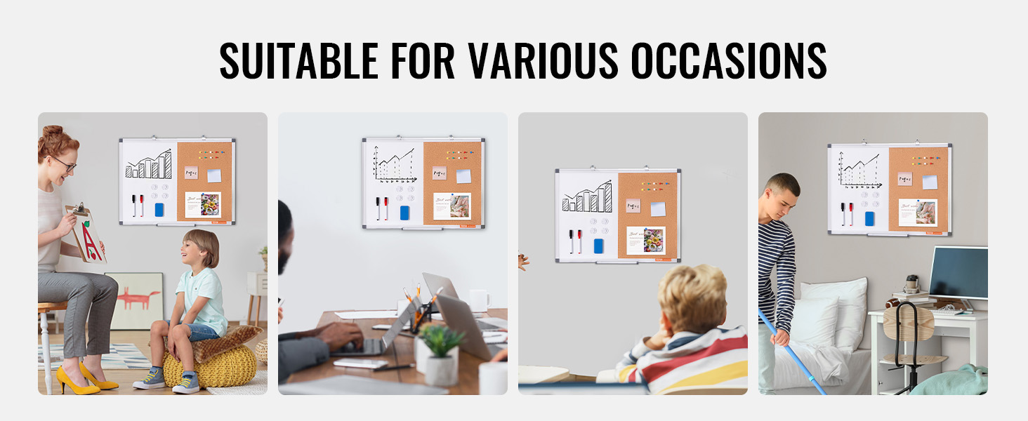 VEVOR 24"x 18" Whiteboard & Cork Board Combo with Aluminum Frame ...