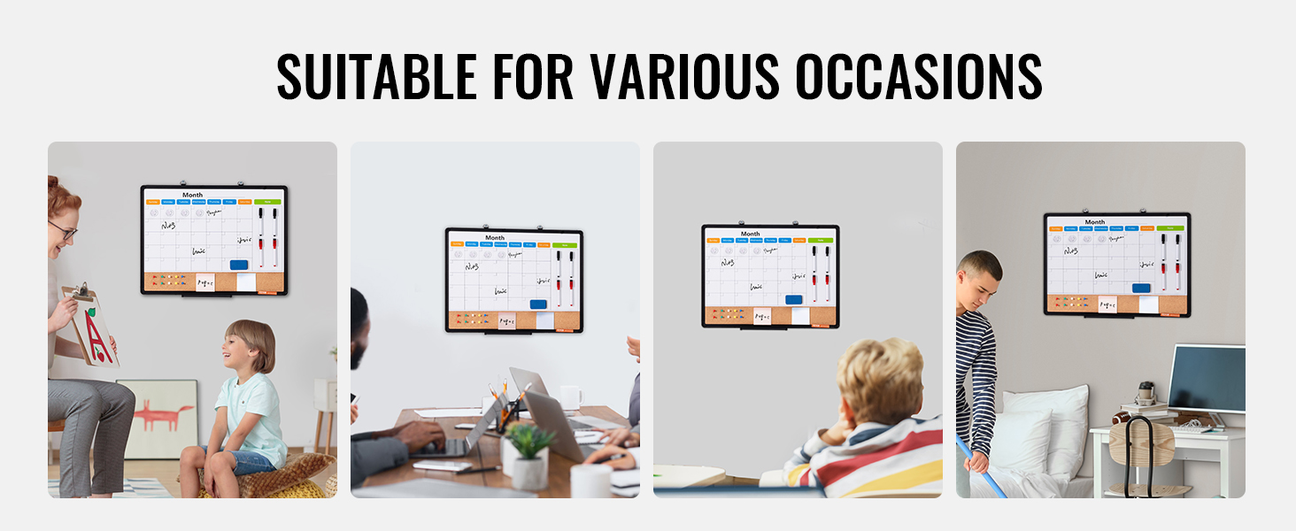 VEVOR 24"x18" Monthly Calendar Whiteboard & Cork Board Combo with ...