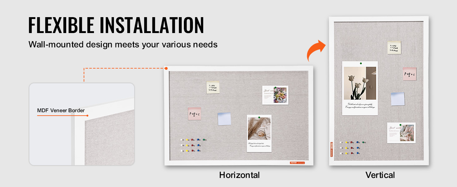 VEVOR 30"x20" White Cork Board with Linen Surface Wall-Mounted Bulletin ...