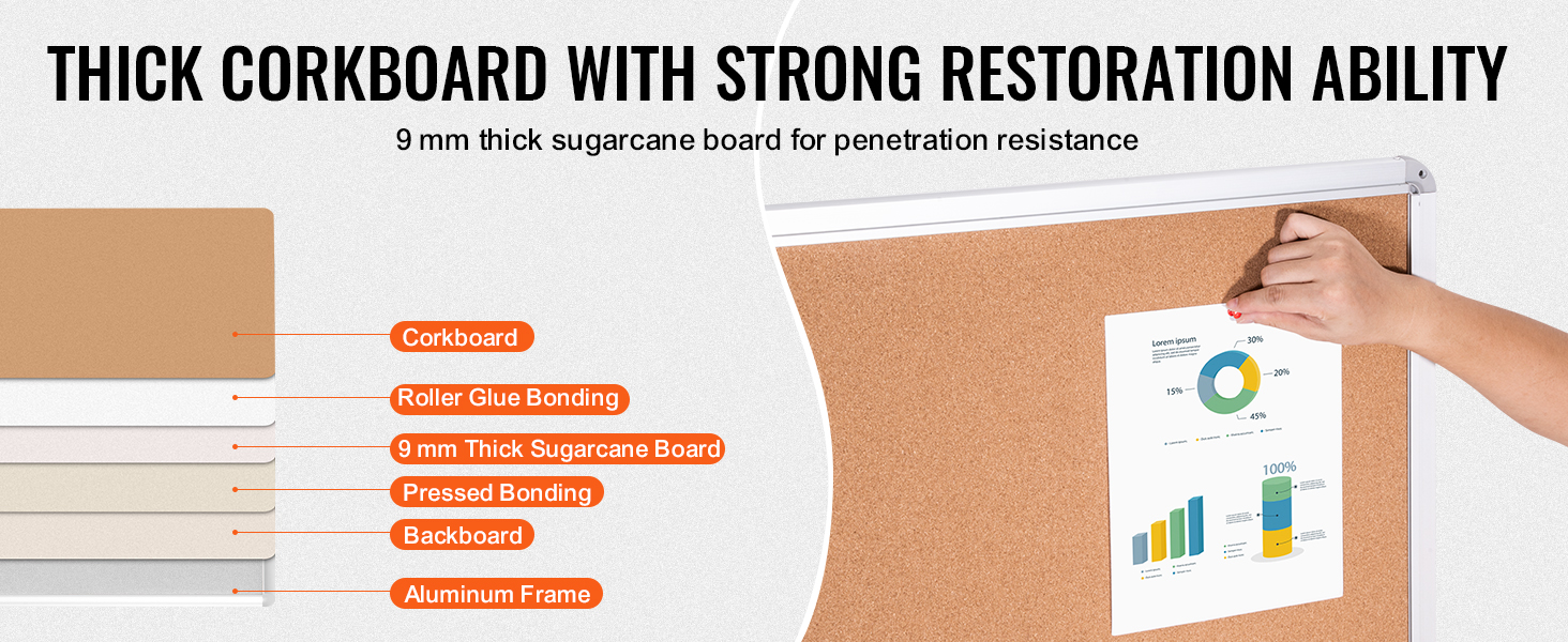 VEVOR 36"x24" Enclosed Cork Board with Aluminum Frame Lockable Bulletin ...