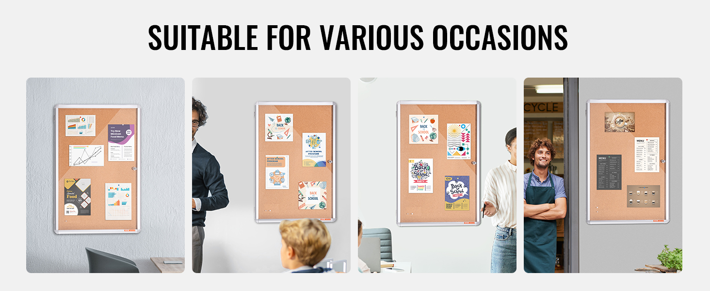 VEVOR 36"x24" Enclosed Cork Board with Aluminum Frame Lockable Bulletin ...