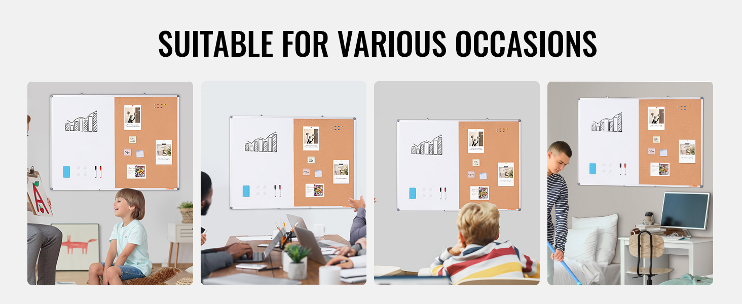 VEVOR 48"x 36" Whiteboard & Cork Board Combo with Aluminum Frame ...