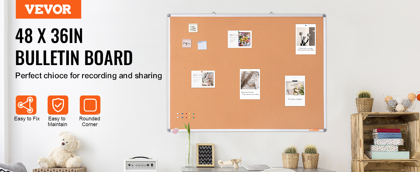 VEVOR 48"x36" Large Cork Board – Wall-Mounted Bulletin Board with Pin ...