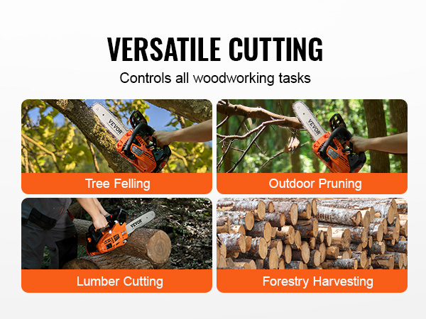 VEVOR 25.4CC 12" Gasoline Chainsaw Powered Wood Cutting Engine Gas ...