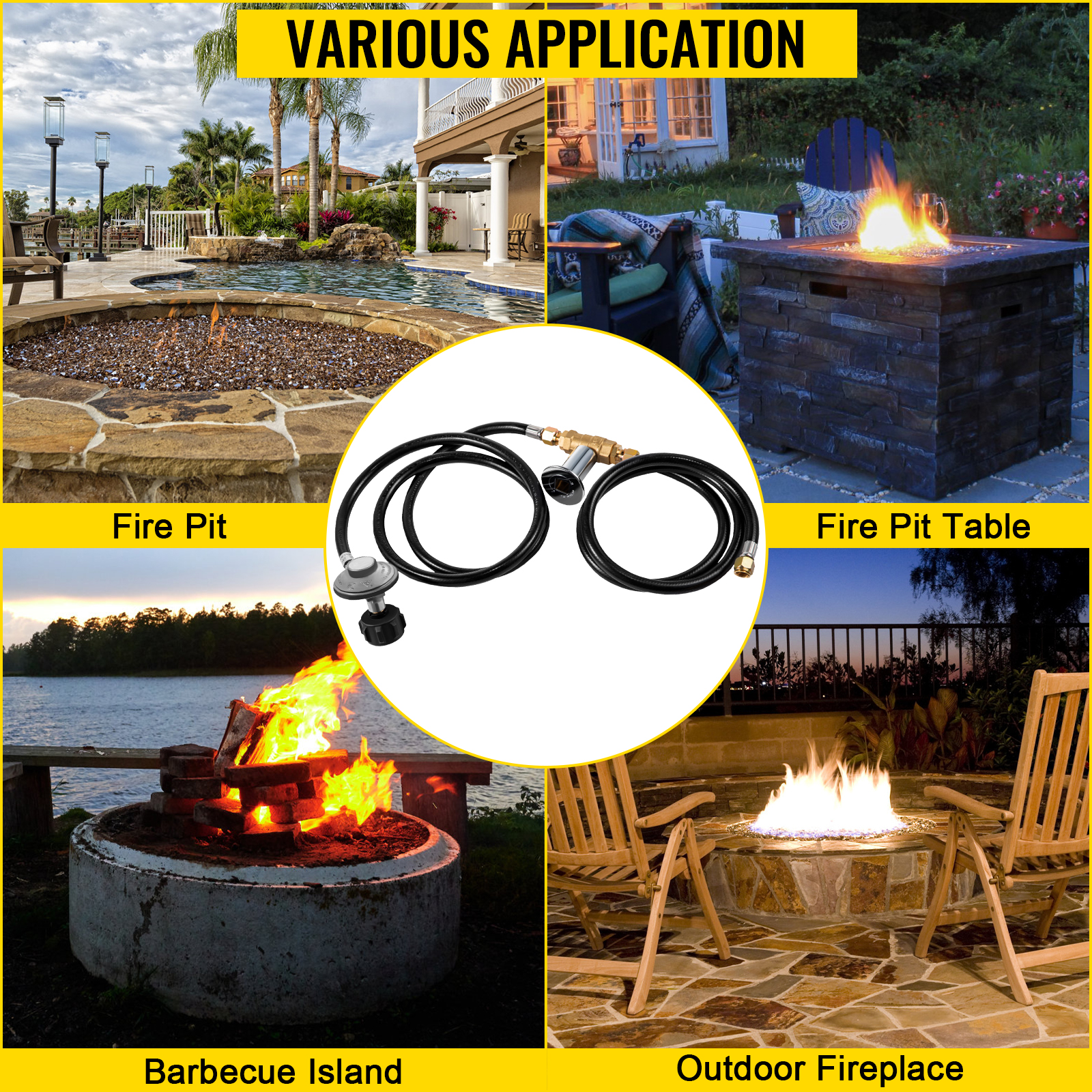 VEVOR Fire Pit Installation Kit, 90K BTU Max Propane Fire Pit Hose Kit ...