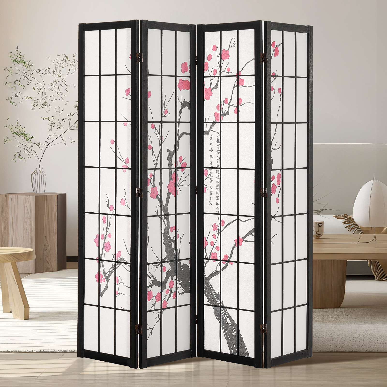 Uimoso Room Divider Japanese Wall Divider 3/4/6 Panel Screen for Room ...
