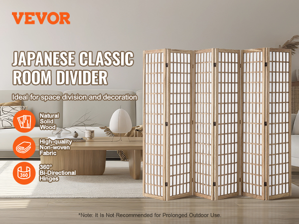 VEVOR Room Divider Japansk Wall Divider 6 Panel Skärm för ...