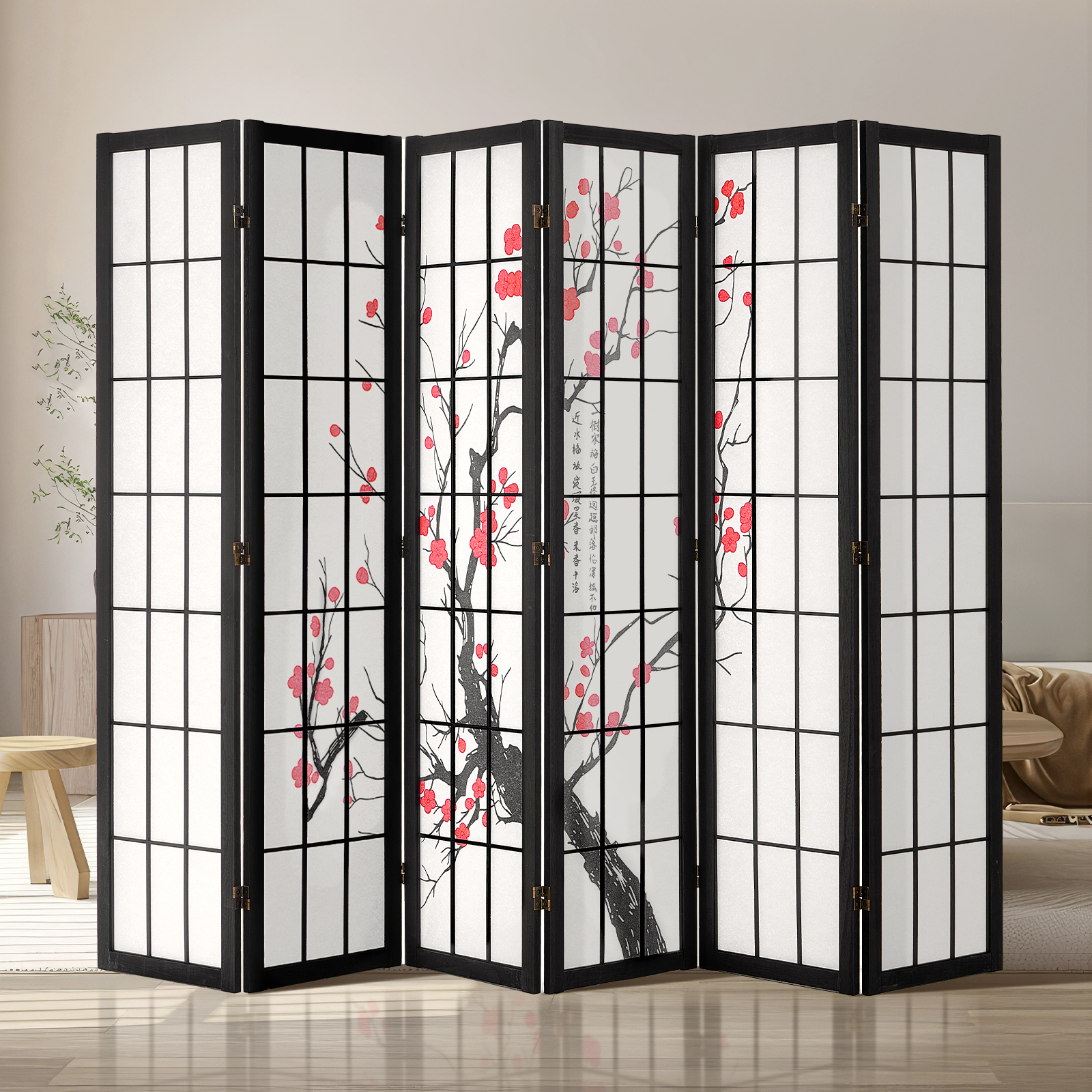 Uimoso Room Divider Japanese Wall Divider 3/4/6 Panel Screen for Room ...