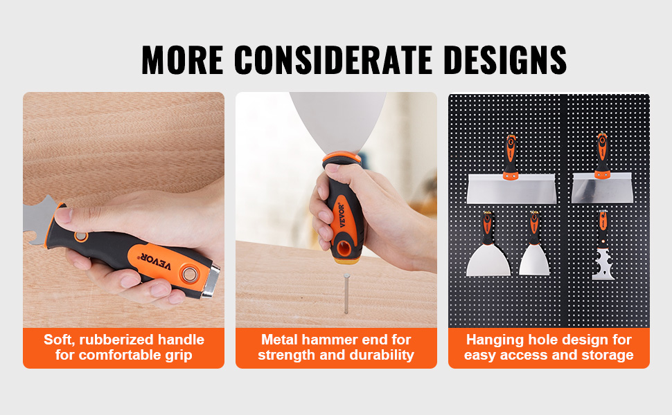 VEVOR 6PCS Drywall Knife Set , Stainless Steel Paint Scraper Putty Knife 3'' 4'' 6'' 8'' 12 ...