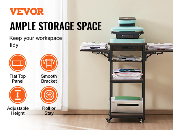 VEVOR Heat Press Table with Charging Station 4 Tier Movable Heat Press ...