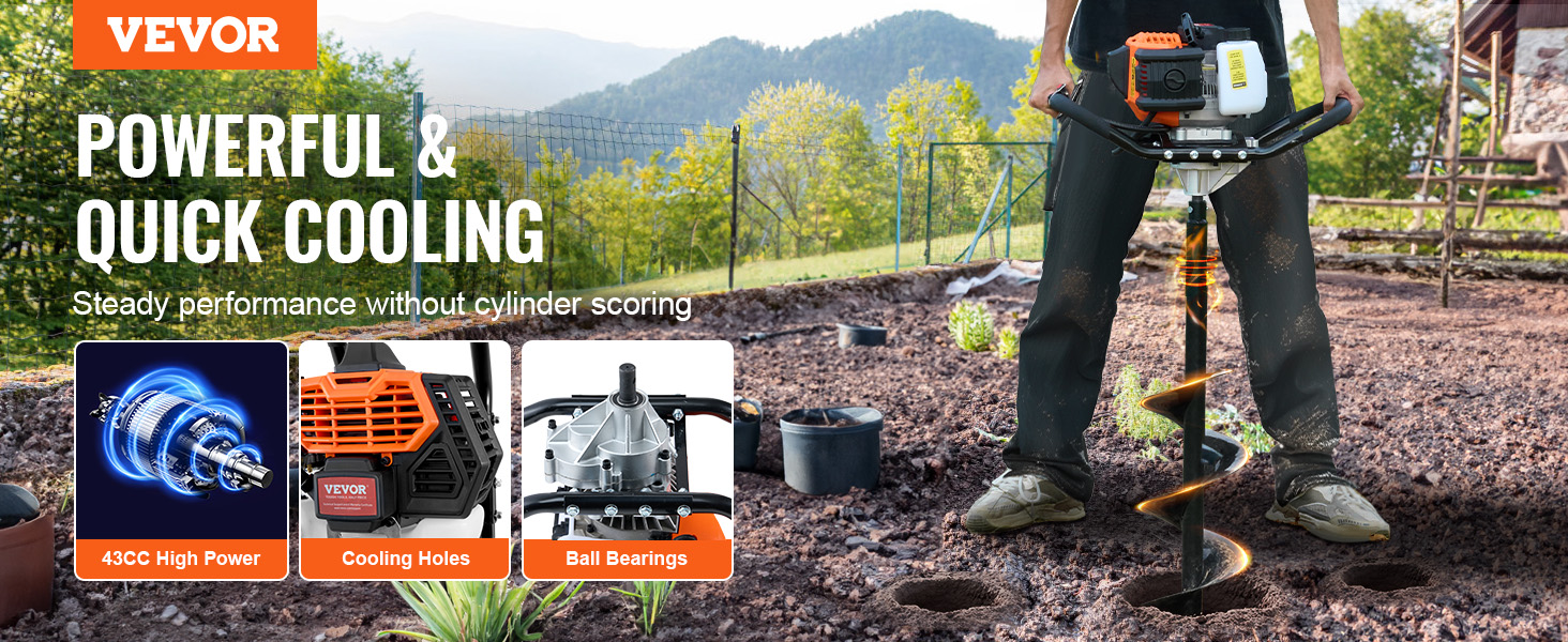 VEVOR Gas Post Hole Digger 43CC 1250W with 8” Drill Bits for Farm ...