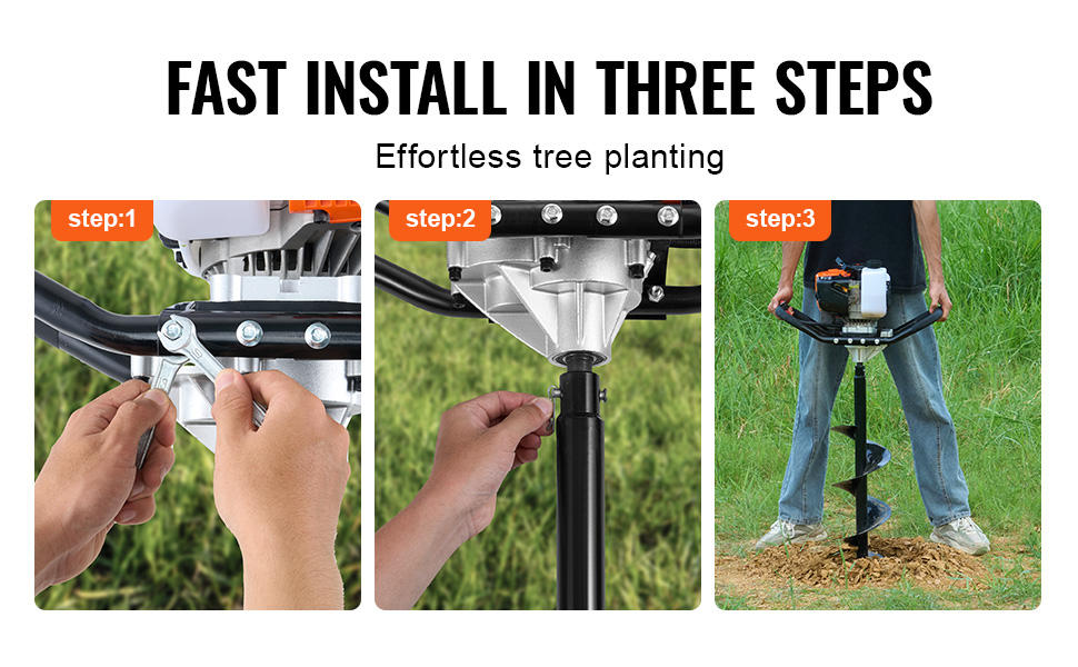 VEVOR Gas Post Hole Digger 52CC 1450W with 8” Drill Bits & 1 Extension ...