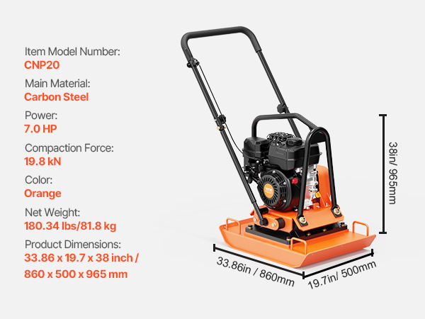 VEVOR Plate Compactor 7.0 HP Engine 432 sq. in Plate 5400 RPM Ground ...