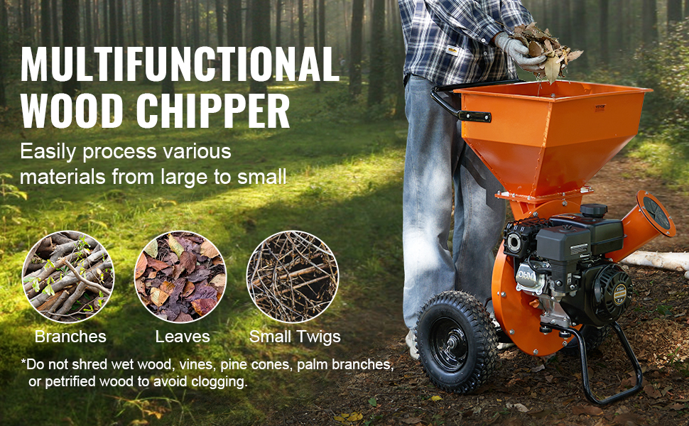 VEVOR Wood Chipper Shredder Mulcher 7HP Heavy Duty Gas Powered 3” 212cc ...