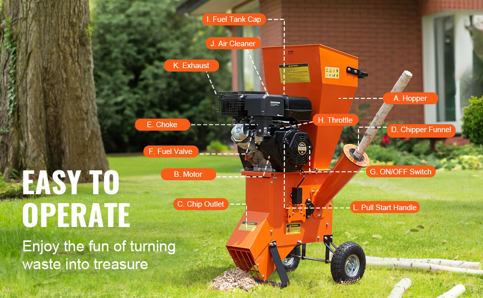 VEVOR Wood Chipper Shredder Mulcher 12 HP HeavyDuty Gas Powered 6.7” 420cc 8.6kW | VEVOR US