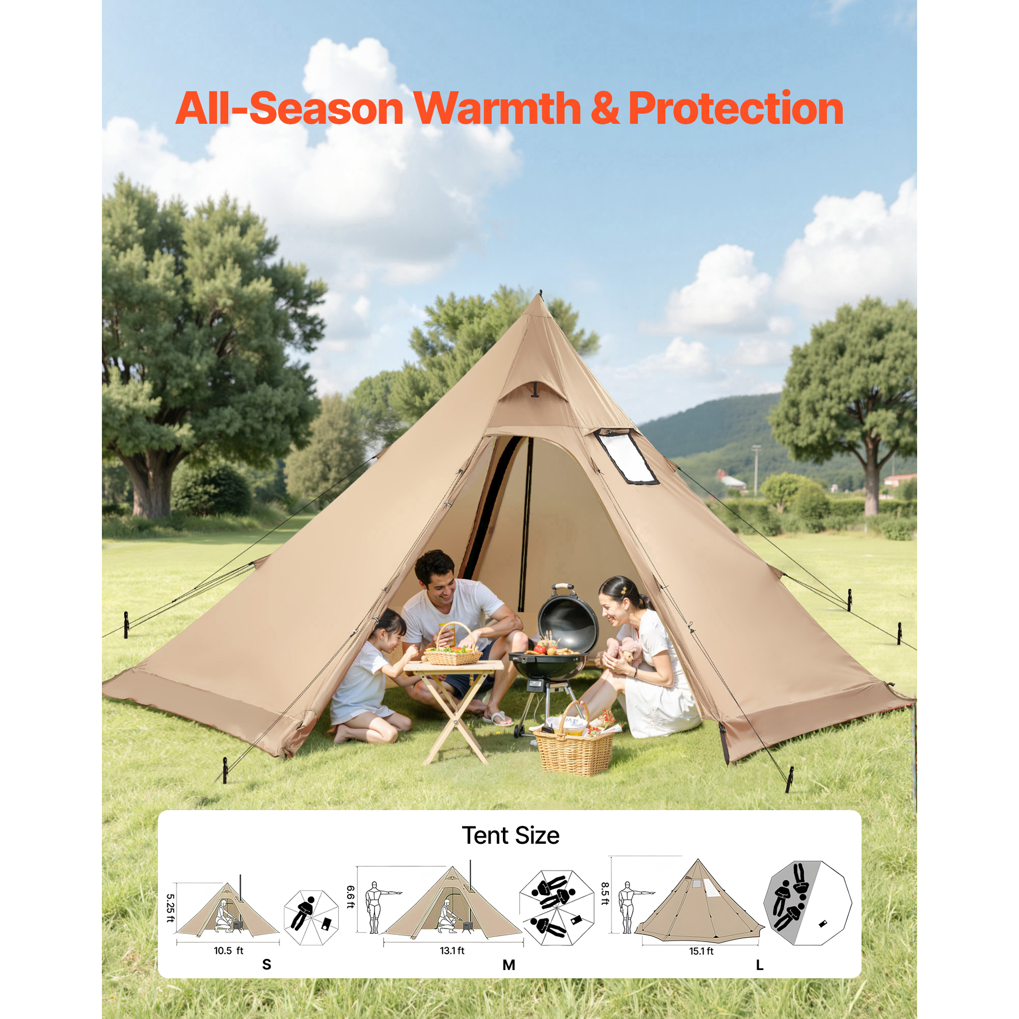 Uimoso Camping Tent Cabin Tent Tipi Tent w/ Stove Jack Lightweight Hot ...