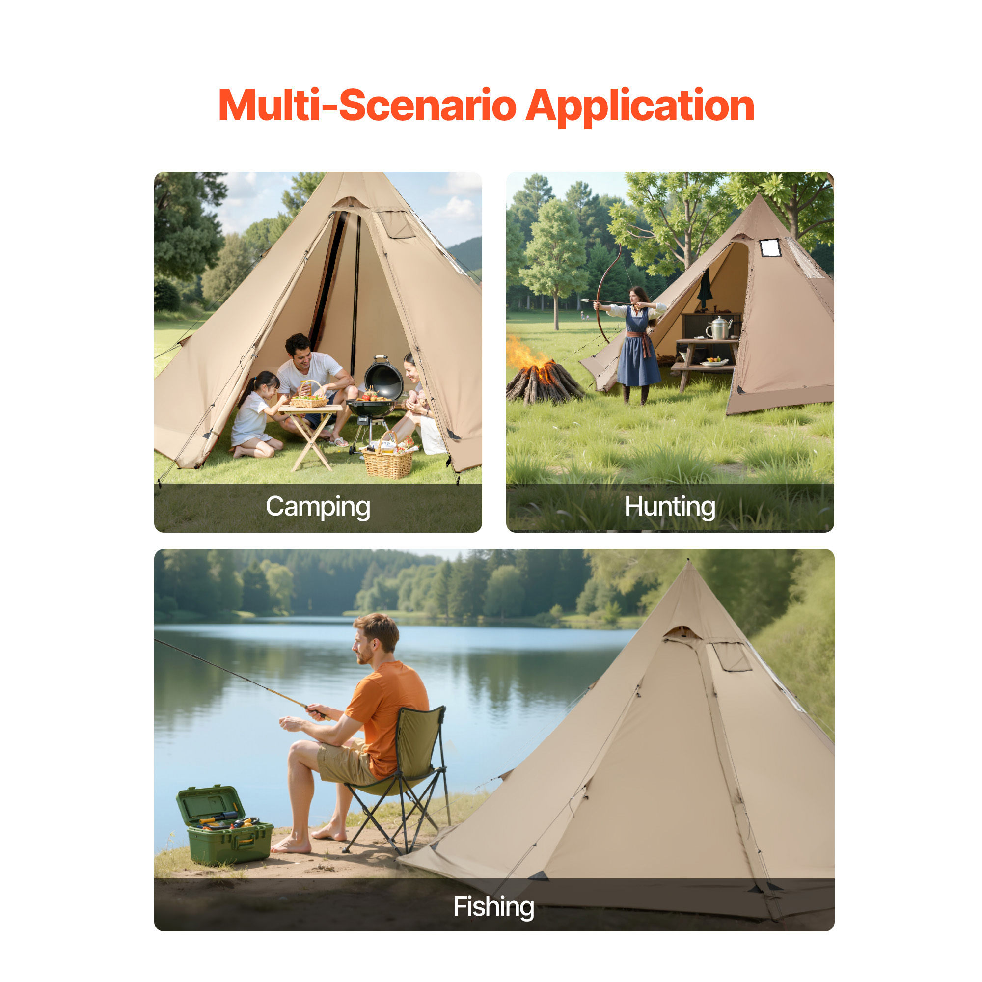 Uimoso Camping Tent Cabin Tent Tipi Tent w/ Stove Jack Lightweight Hot ...
