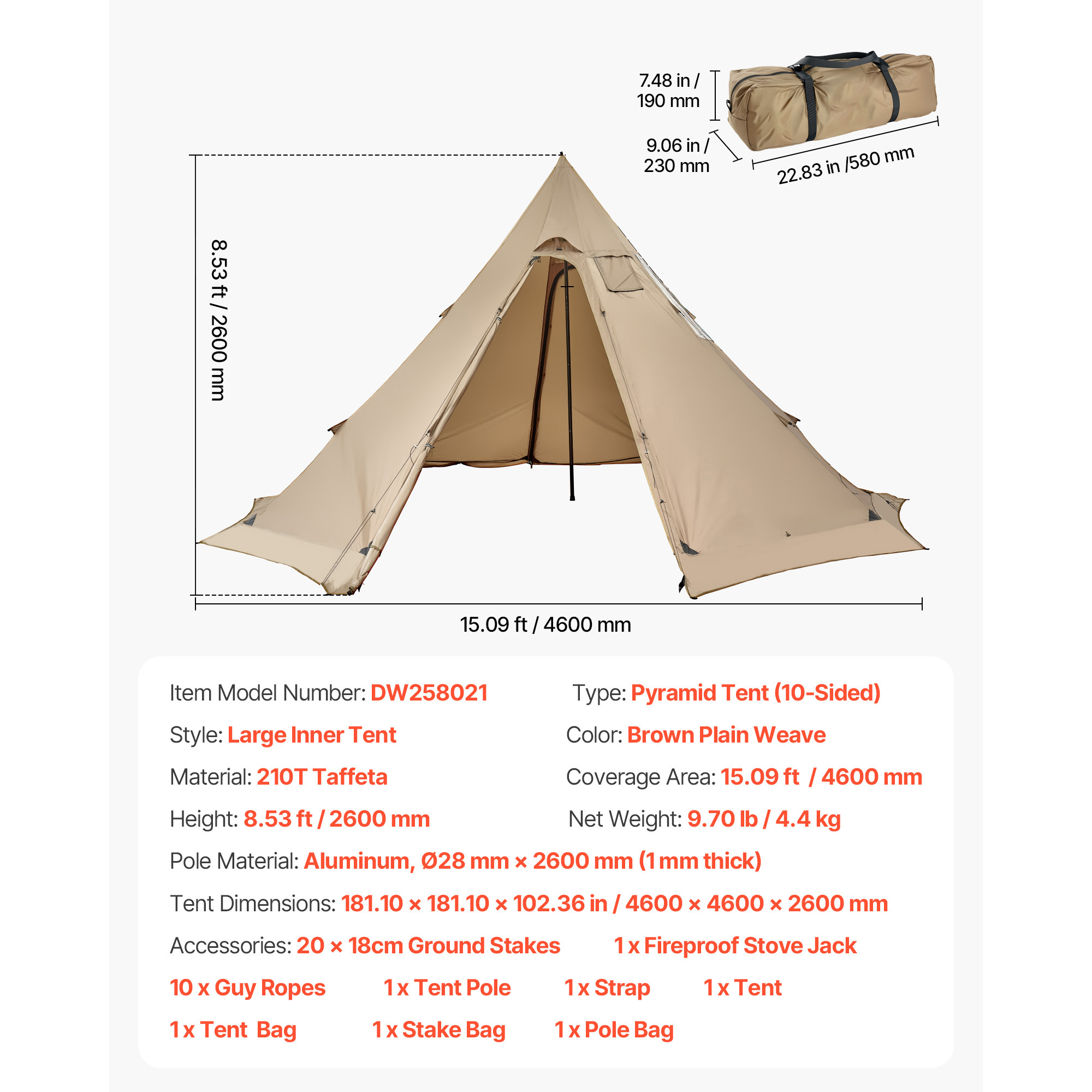 Uimoso Camping Tent Cabin Tent Tipi Tent w/ Stove Jack Lightweight Hot ...