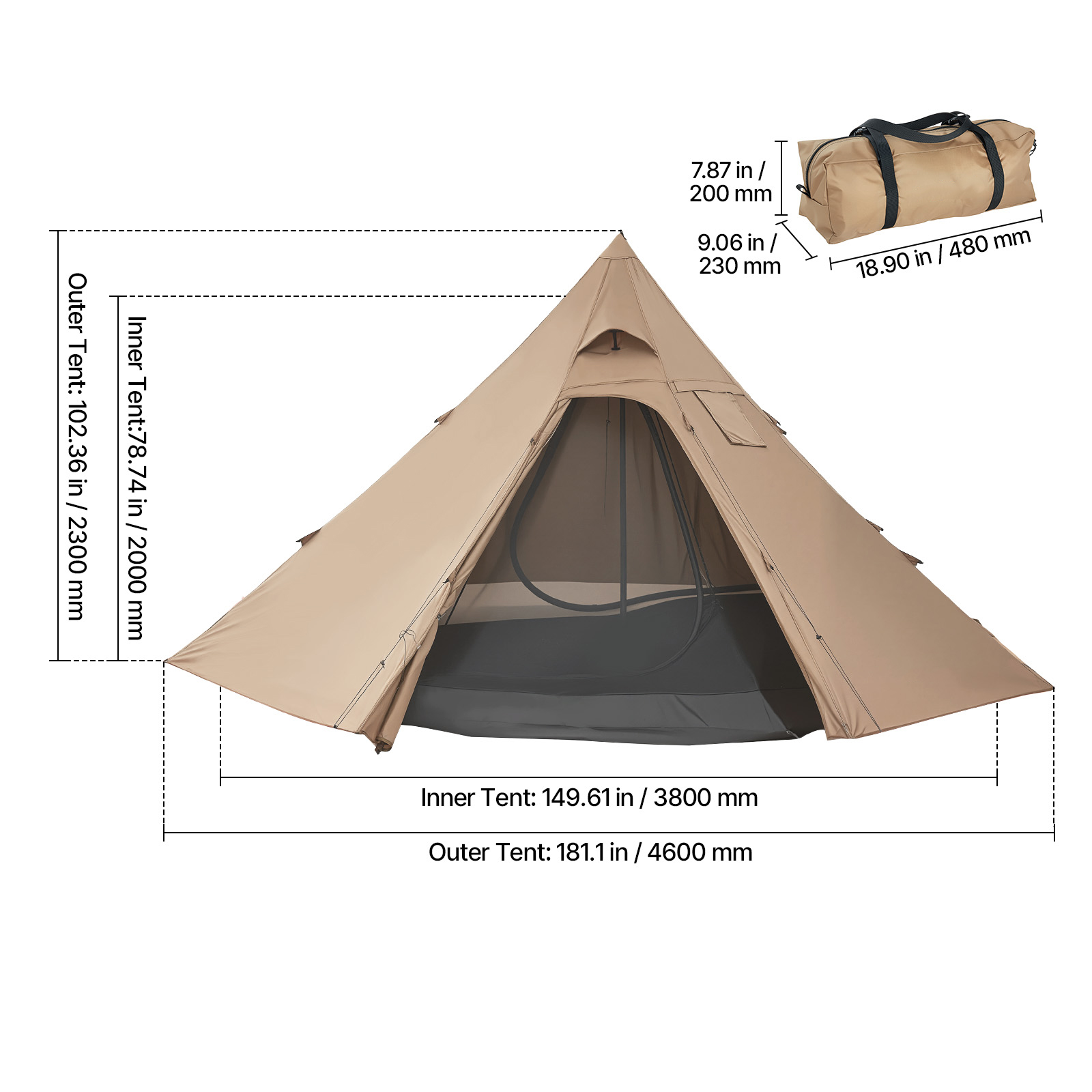 Uimoso Camping Tent Cabin Tent Tipi Tent w/ Stove Jack Lightweight Hot ...