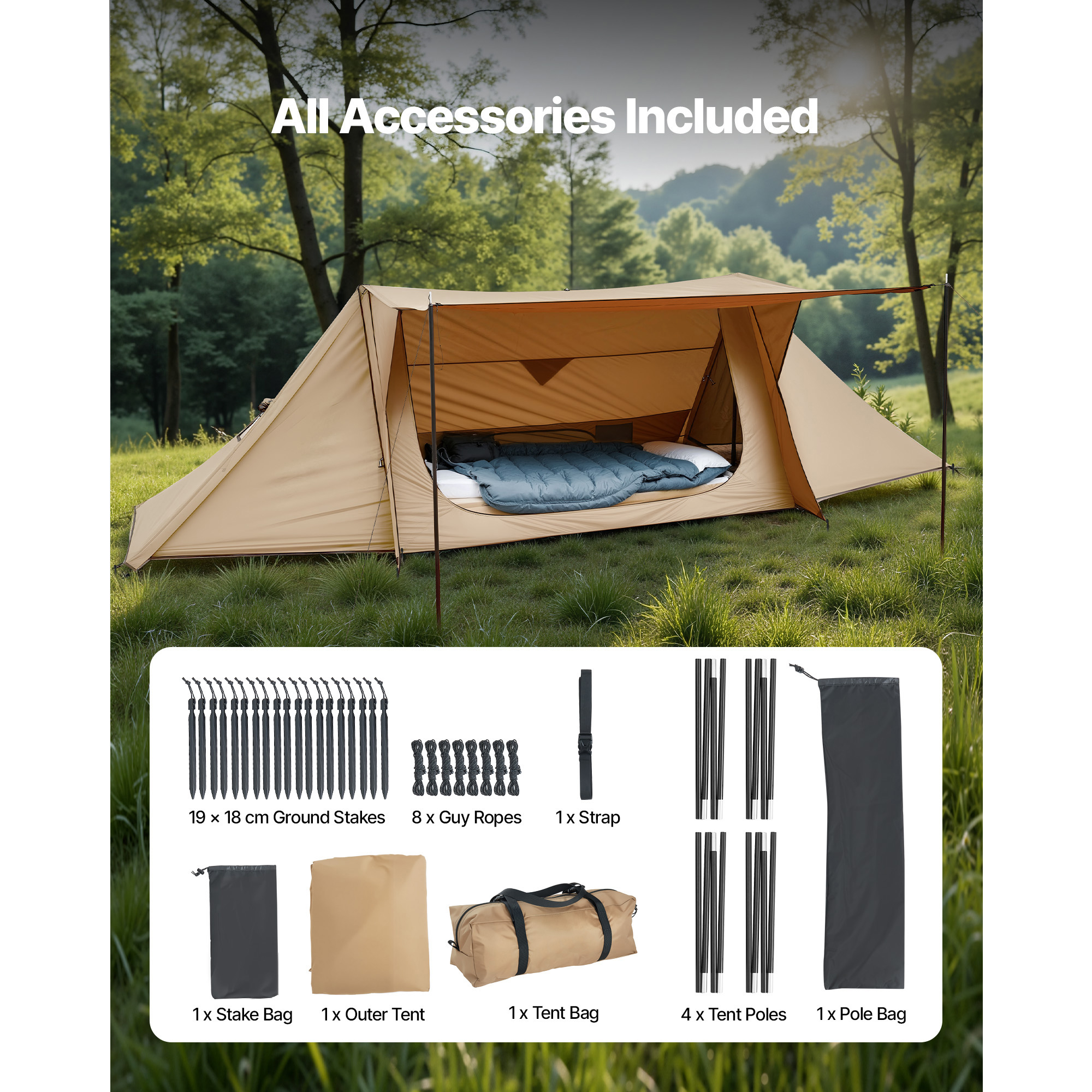 Uimoso Camping Tent Cabin Tent Tipi Tent w/ Stove Jack Lightweight Hot ...