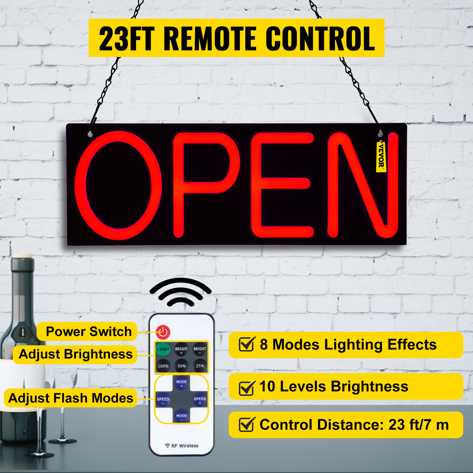 VEVOR LED Open Sign, 20" x 7" Neon Open Sign for Business, Red ...