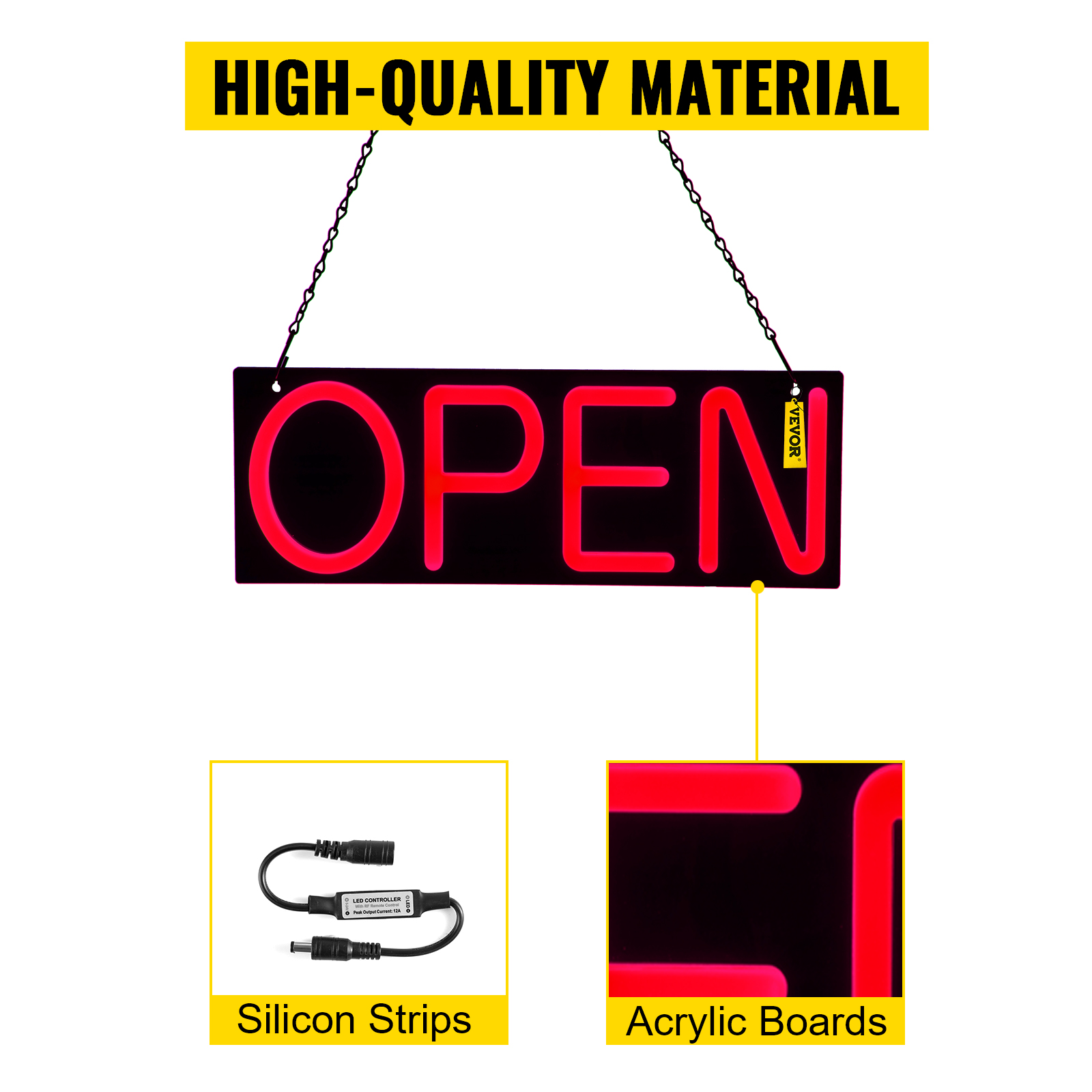 VEVOR LED Open Sign, 20" x 7" Neon Open Sign for Business, Red ...