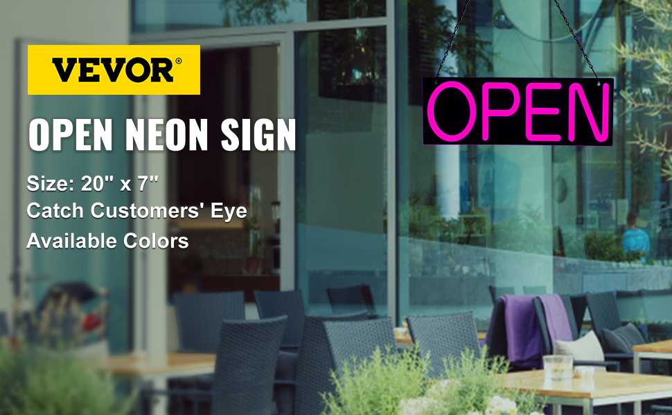 VEVOR LED Open Sign, 20" x 7" Neon Open Sign for Business, Pink ...