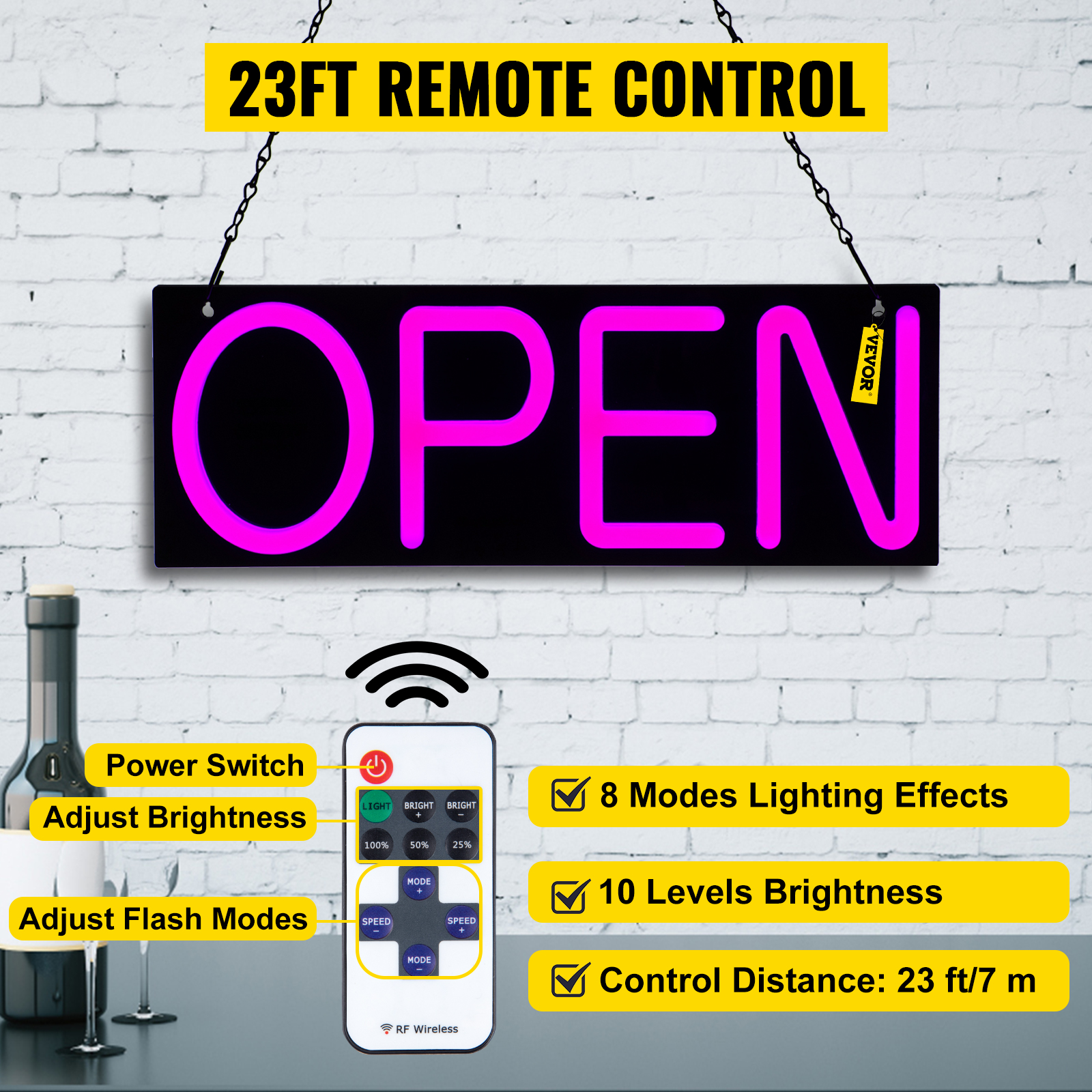 VEVOR LED Open Sign, 20" x 7" Neon Open Sign for Business, Pink ...