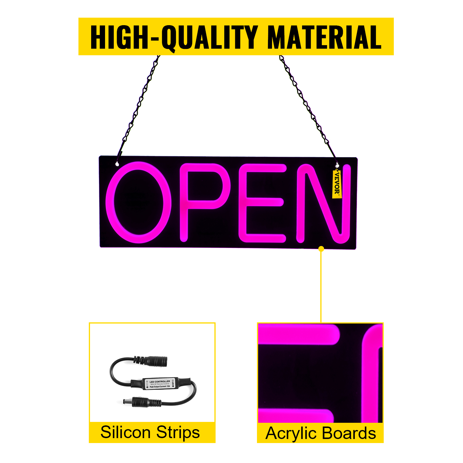 VEVOR LED Open Sign, 20" x 7" Neon Open Sign for Business, Pink ...