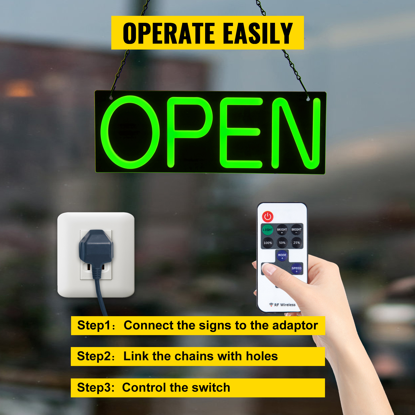 VEVOR LED Open Sign, 20" x 7" Neon Open Sign for Business, Adjustable ...