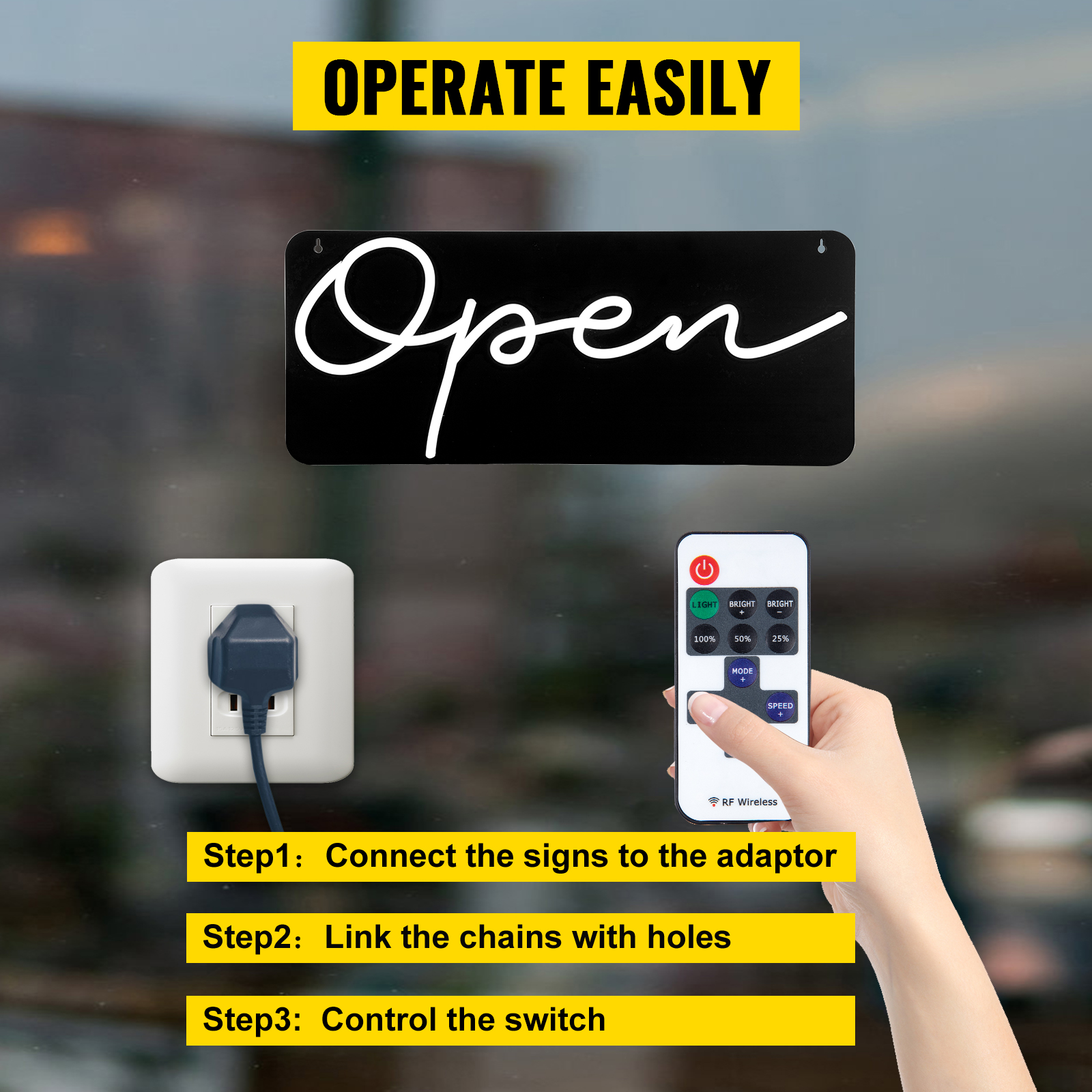 VEVOR LED Open Sign, 22" x 9" Neon Open Sign for Business, Adjustable ...