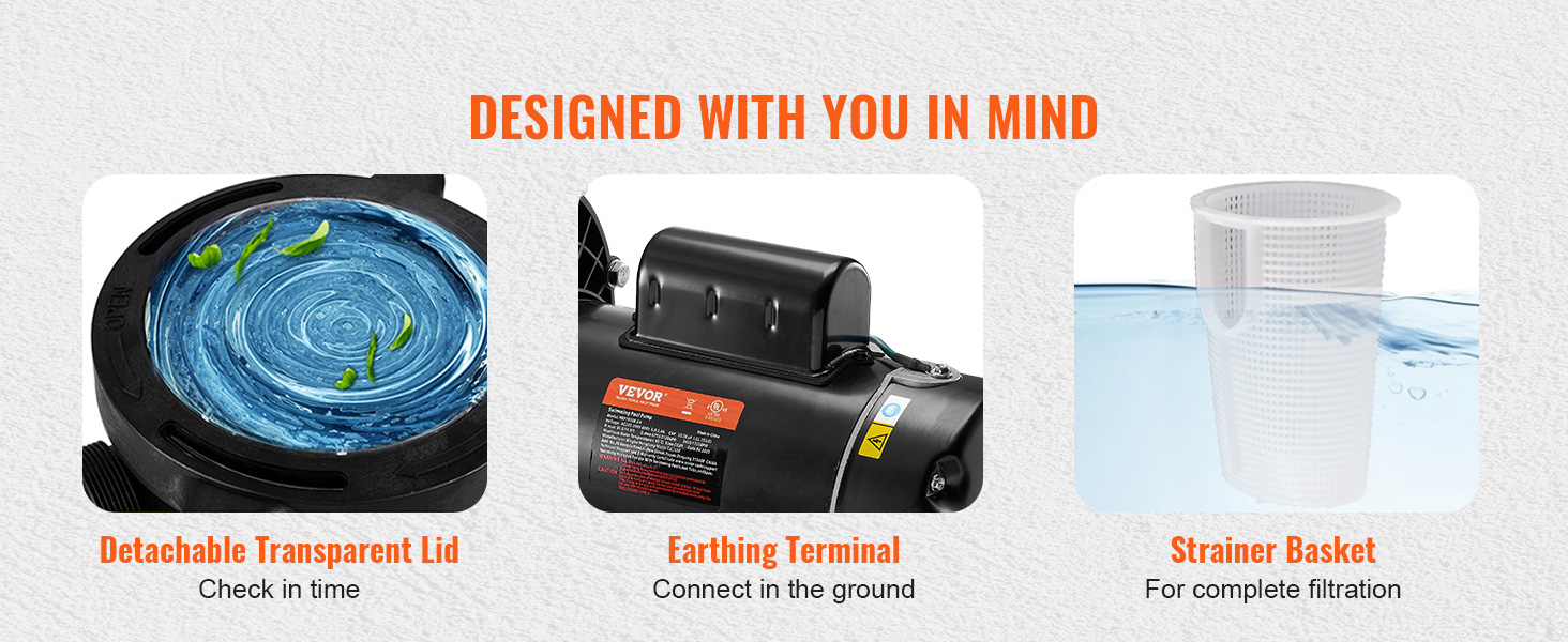 VEVOR Pool Pump 2.0HP 230V, Variable Dual Speed Pumps 1500W, 5520 GPH ...