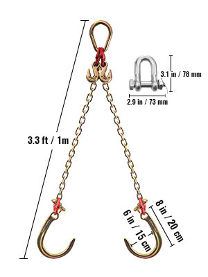 VEVOR J Hook Chain, 5/16 in x 2 ft Tow Chain Bridle, Grade 80 J Hook ...