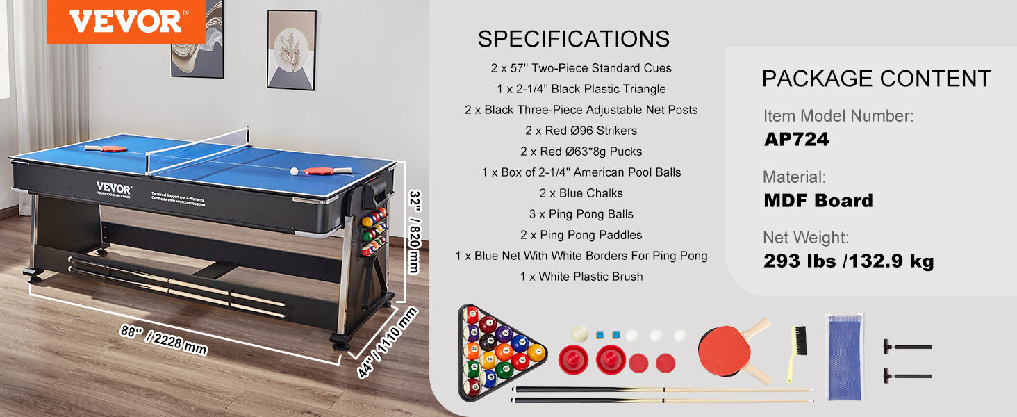 VEVOR 3-in-1 Rotating Swivel Multi Game Table with Air Hockey ...