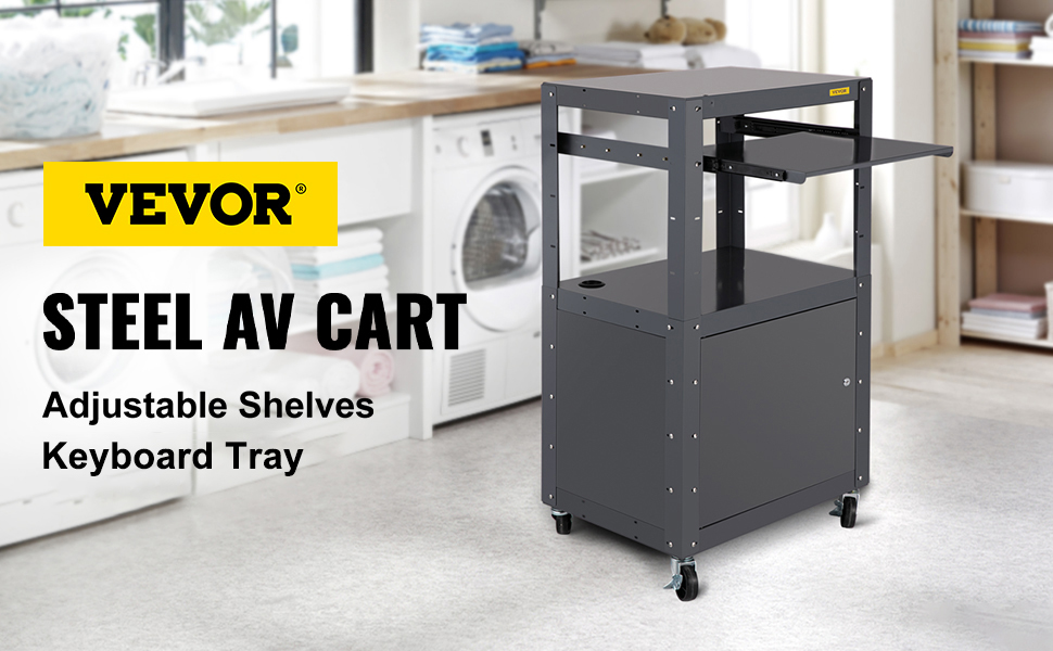 VEVOR Steel AV Cart, 27-41" Height Adjustable, Media Cart with Keyboard ...