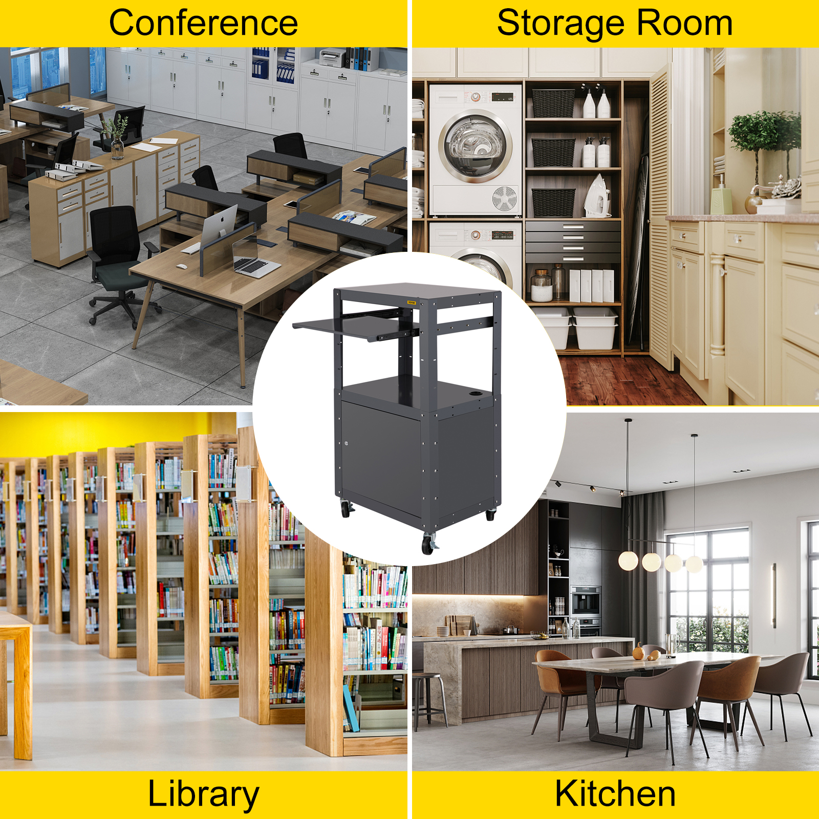 VEVOR Steel AV Cart, 27-41" Height Adjustable, Media Cart with Keyboard ...