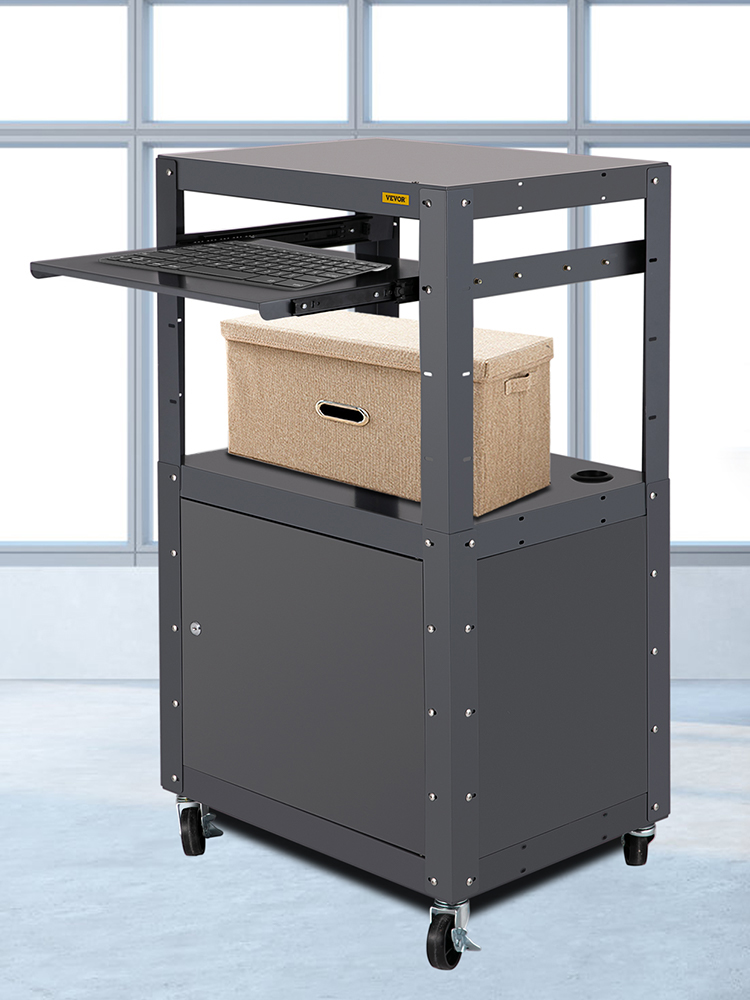 Vevor Steel Av Cart Media Cart With Keyboard Tray And Cabinet 27-41 ...