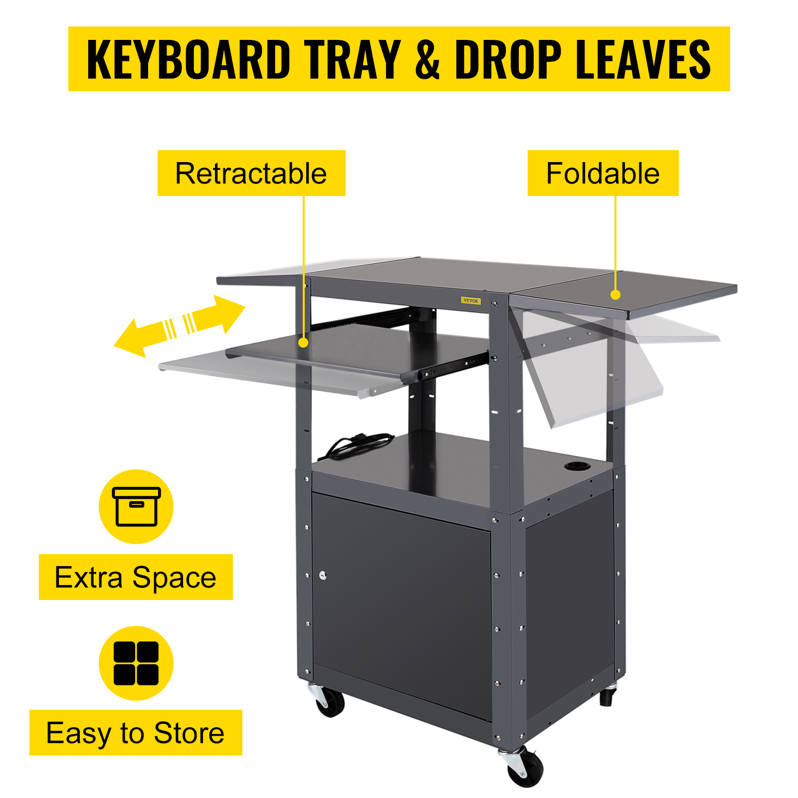 VEVOR AV Cart, 27-41" Height Adjustable Media Cart with 2 11 x 17.7 ...