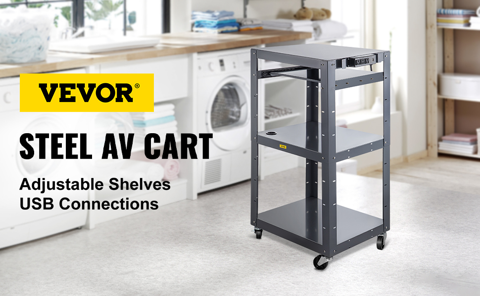 VEVOR Steel AV Cart, 27-41" Height Adjustable Media Cart with 19" x 14 ...