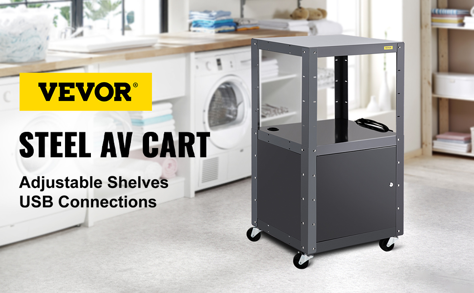 VEVOR AV Cart, 26-41" Height Media Cart with Power Strip, 25 x 18 ...